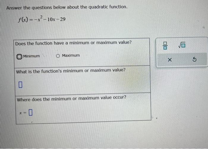 Solved Answer the questions below about the quadratic | Chegg.com
