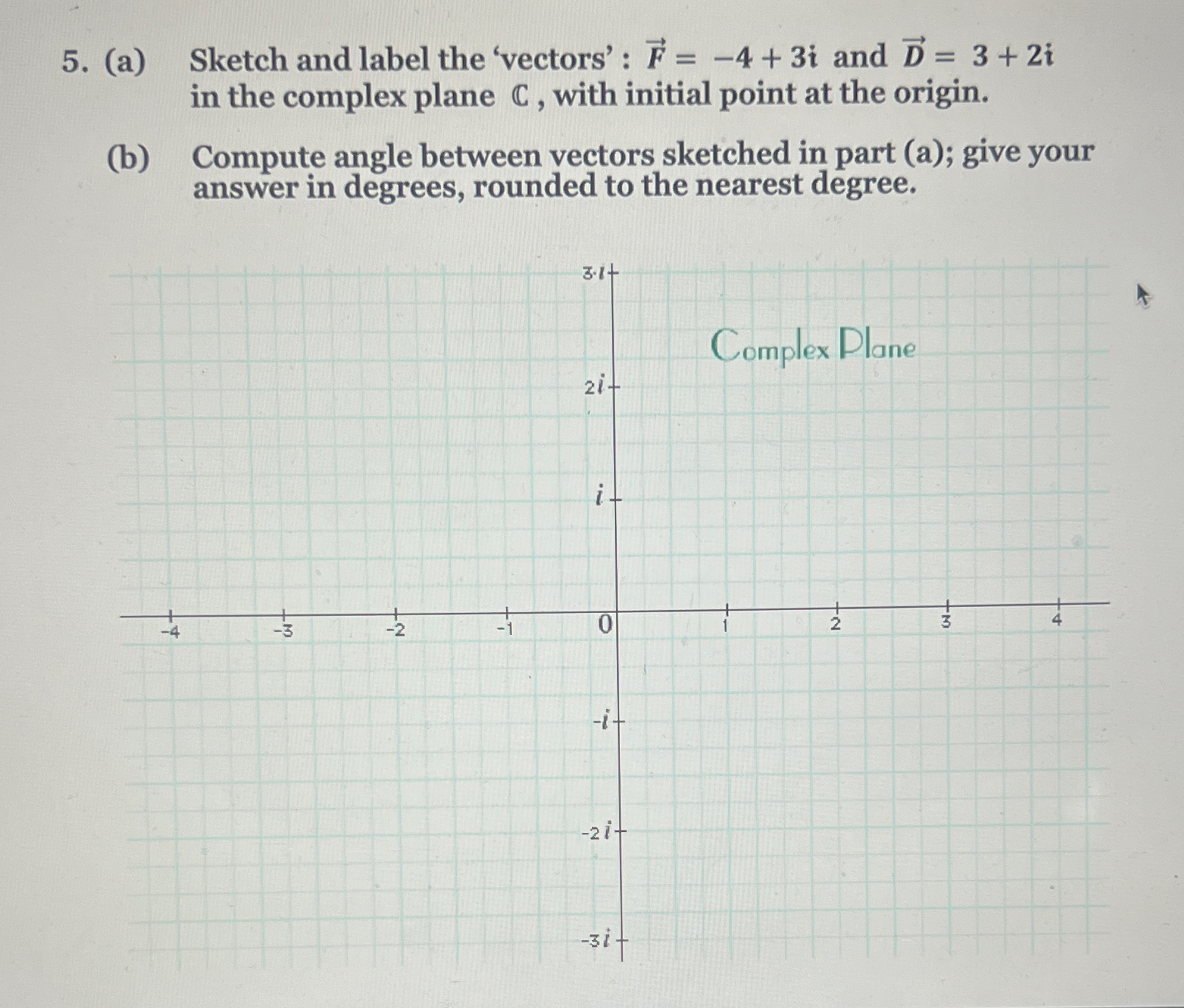 (a) ﻿Sketch and label the 'vectors' : vec(F)=-4+3i | Chegg.com