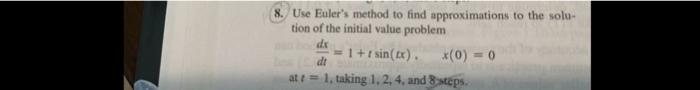 Solved 8. Use Euler's method to find approximations to the | Chegg.com