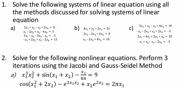 Solved 1 Solve The Following Systems Of Linear Equation