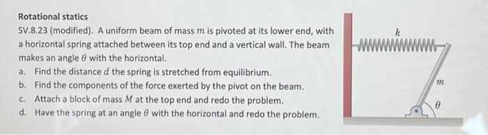 Solved Rotational statics SV.8.23 (modified). A uniform beam | Chegg.com