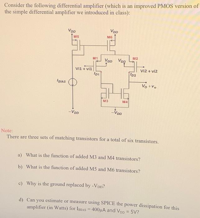 Solved Consider the following differential amplifier (which | Chegg.com
