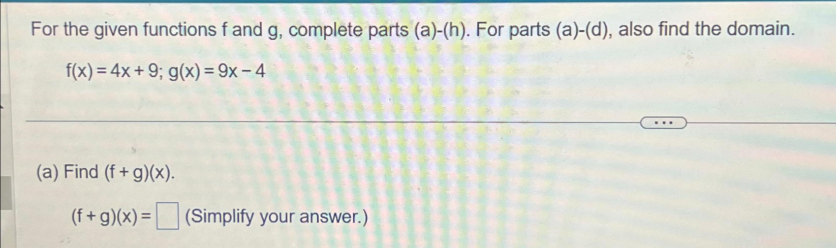 Solved For the given functions f ﻿and g, ﻿complete parts | Chegg.com