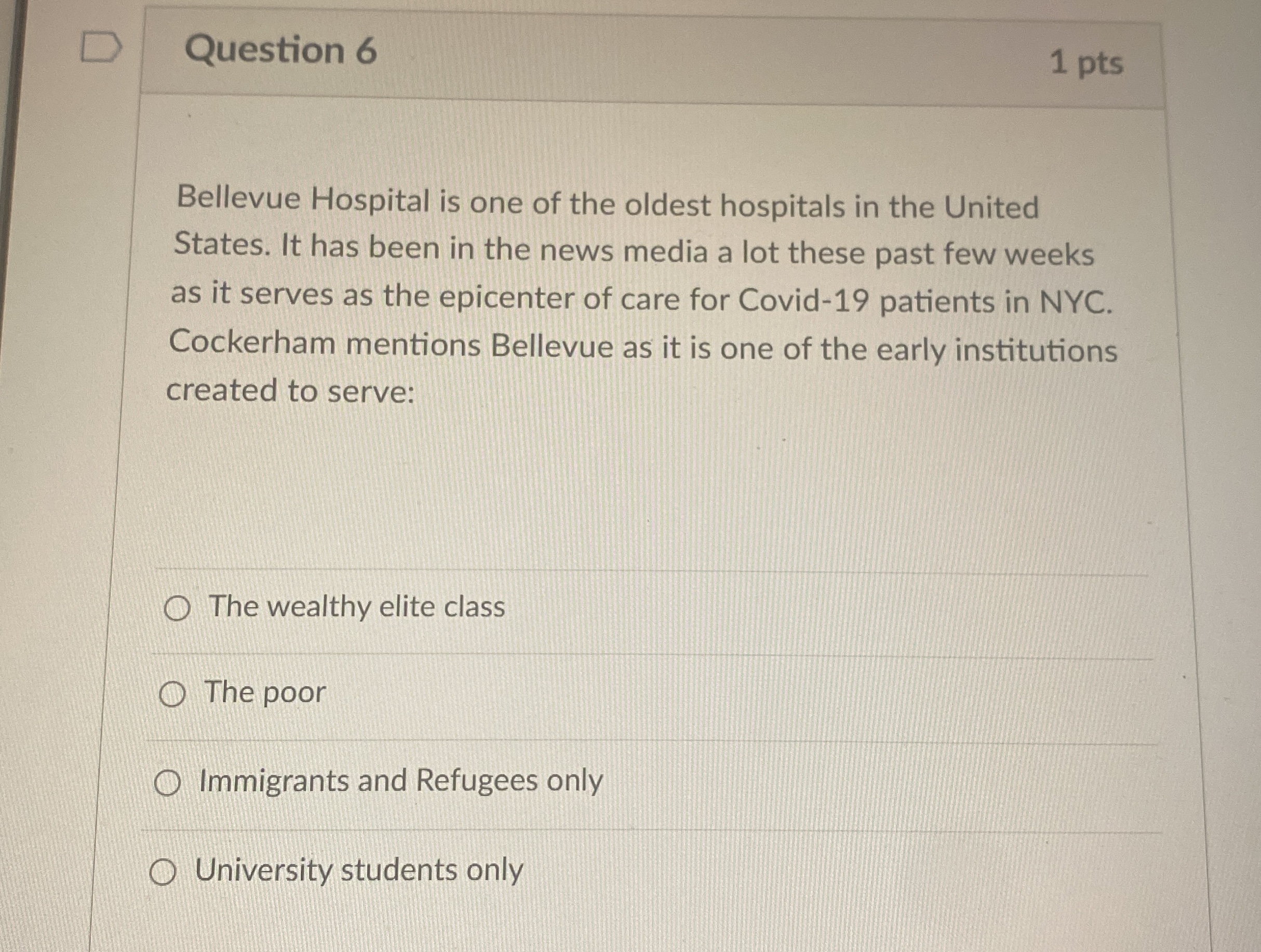 Solved Question 61 ﻿ptsBellevue Hospital is one of the | Chegg.com