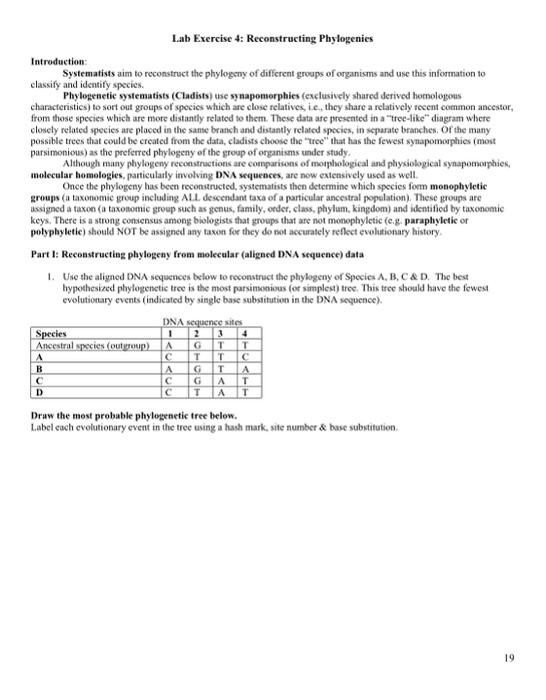 Solved Lab Exercise 4: Reconstructing Phylogenics | Chegg.com