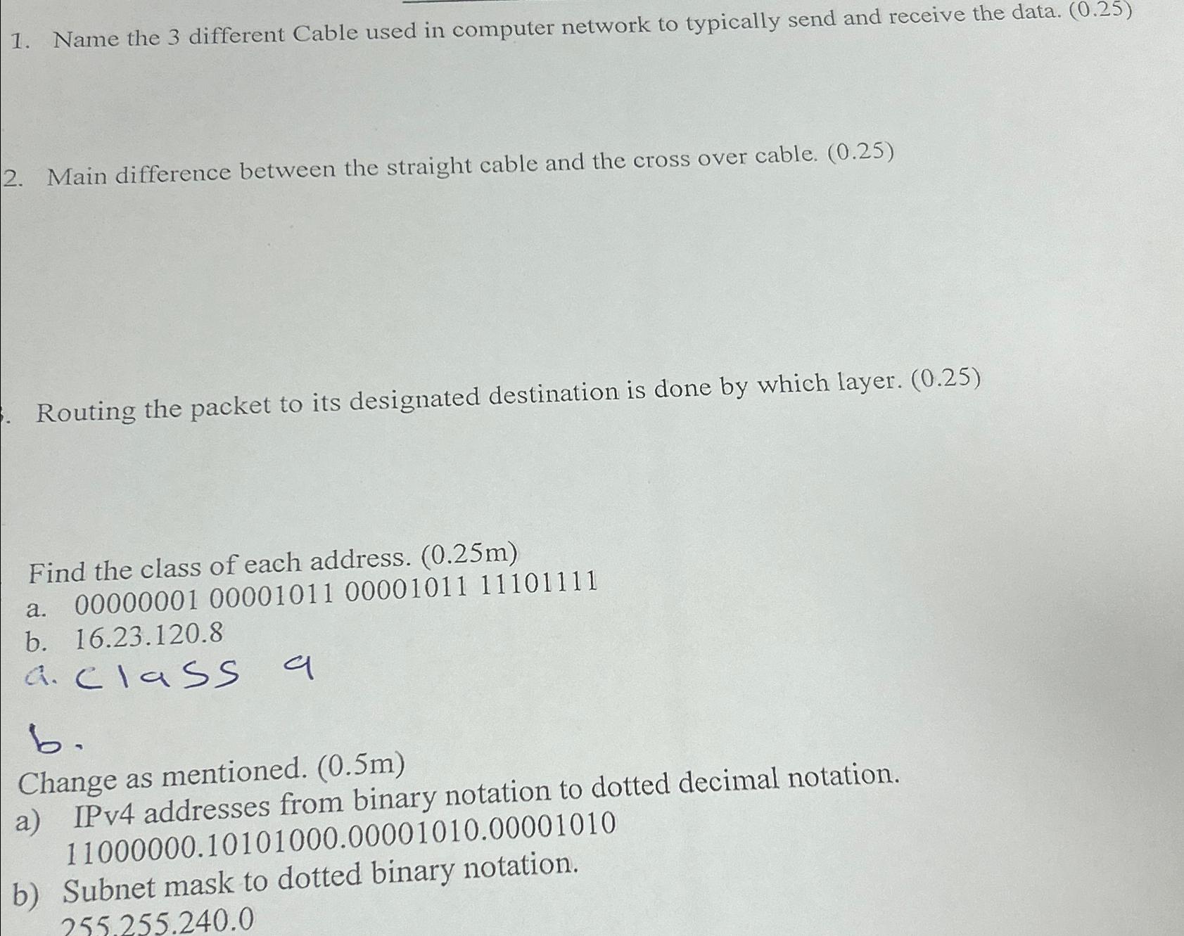 Solved Name the 3 ﻿different Cable used in computer network | Chegg.com