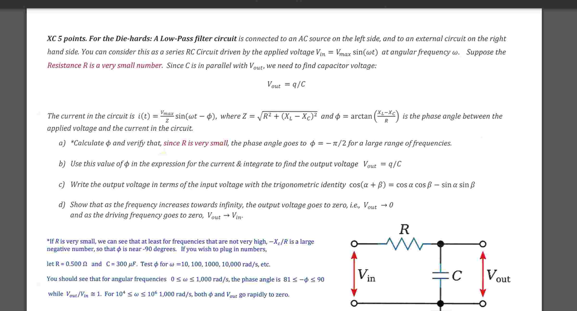 Solved XC 5 ﻿points. For the Die-hards: A Low-Pass filter | Chegg.com