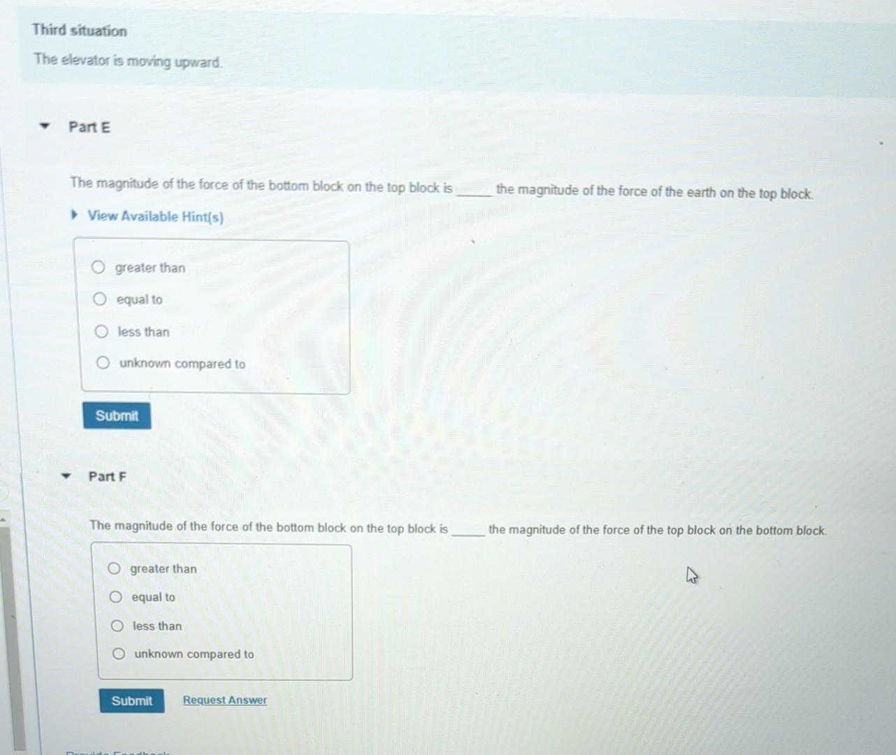 Solved Forces on Blocks in an Elevator Conceptual Question | Chegg.com