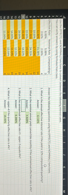 Solved Use the EFFECT() ﻿and NOMINAL() ﻿functions to corvert | Chegg.com