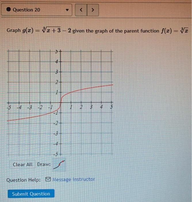Solved Graph g(x)=3x+3−2 given the graph of the parent | Chegg.com