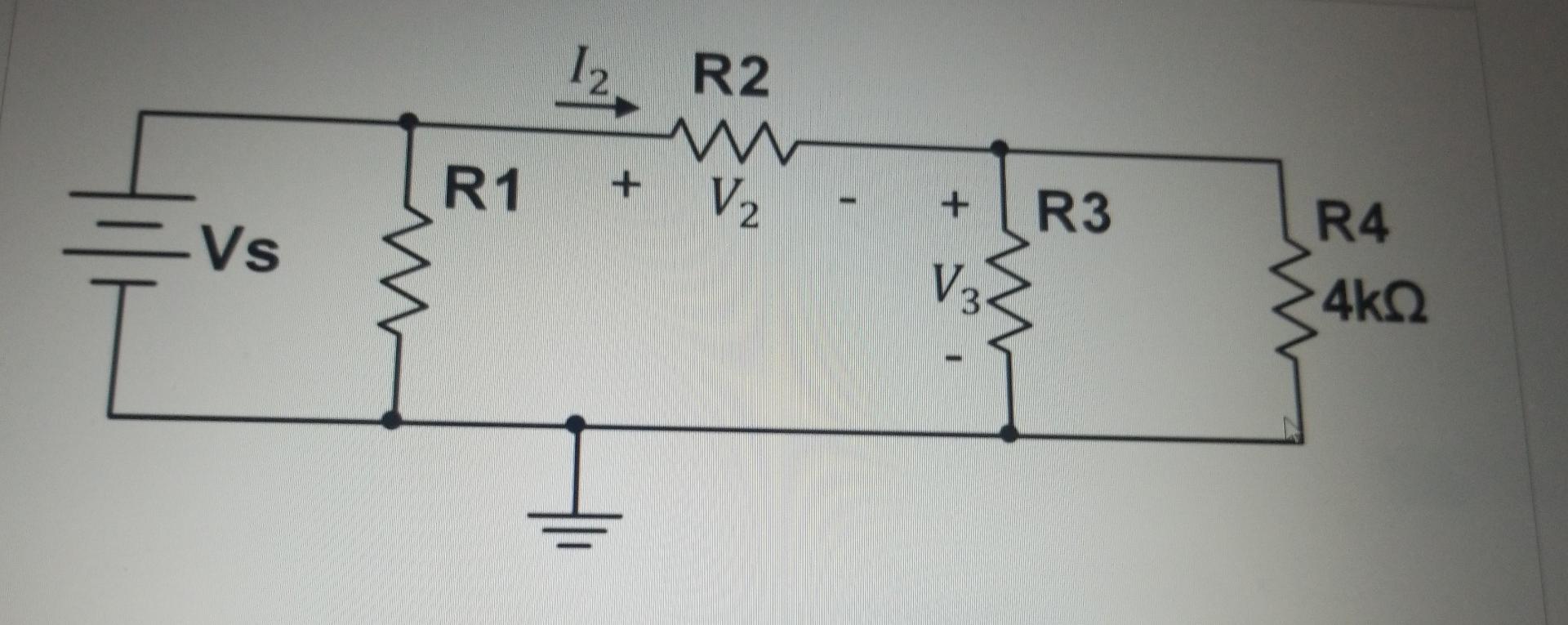 Solved 12 R2 R1 w V2 + + R3 -Vs W R4 4ΚΩ V. = 6.5 [V] V3 = | Chegg.com