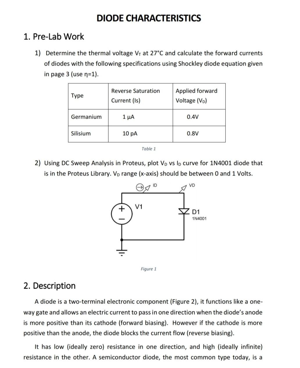 Solved DIODE CHARACTERISTICS 1. Pre-Lab Work 1) Determine | Chegg.com