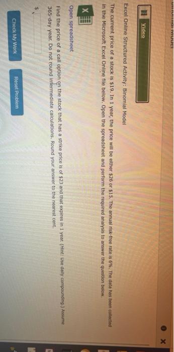 Solved Tuue Video Excel Online Structured Activity: Binomial | Chegg.com