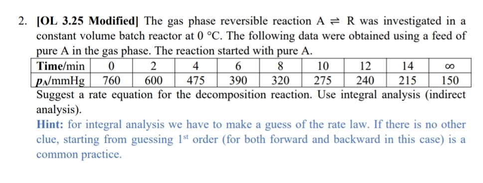 Solved [OL 3.25 ﻿Modified] ﻿The gas phase reversible | Chegg.com