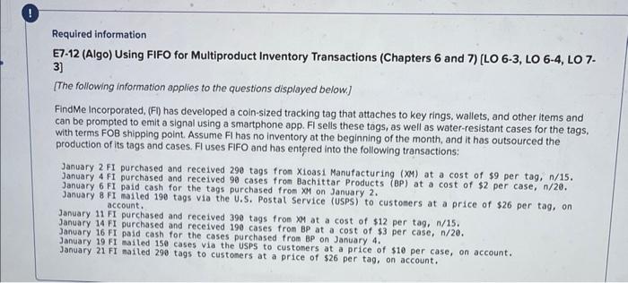 Solved Required information E7-12 (Algo) Using FIFO for | Chegg.com