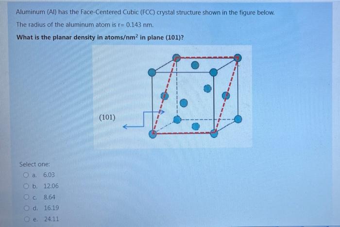 Solved Aluminum (AI) has the Face-Centered Cubic (FCC) | Chegg.com