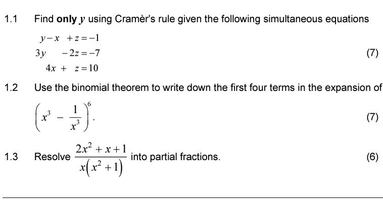 Solved 1.1 ﻿Find only y ﻿using Cramèr's rule given the | Chegg.com
