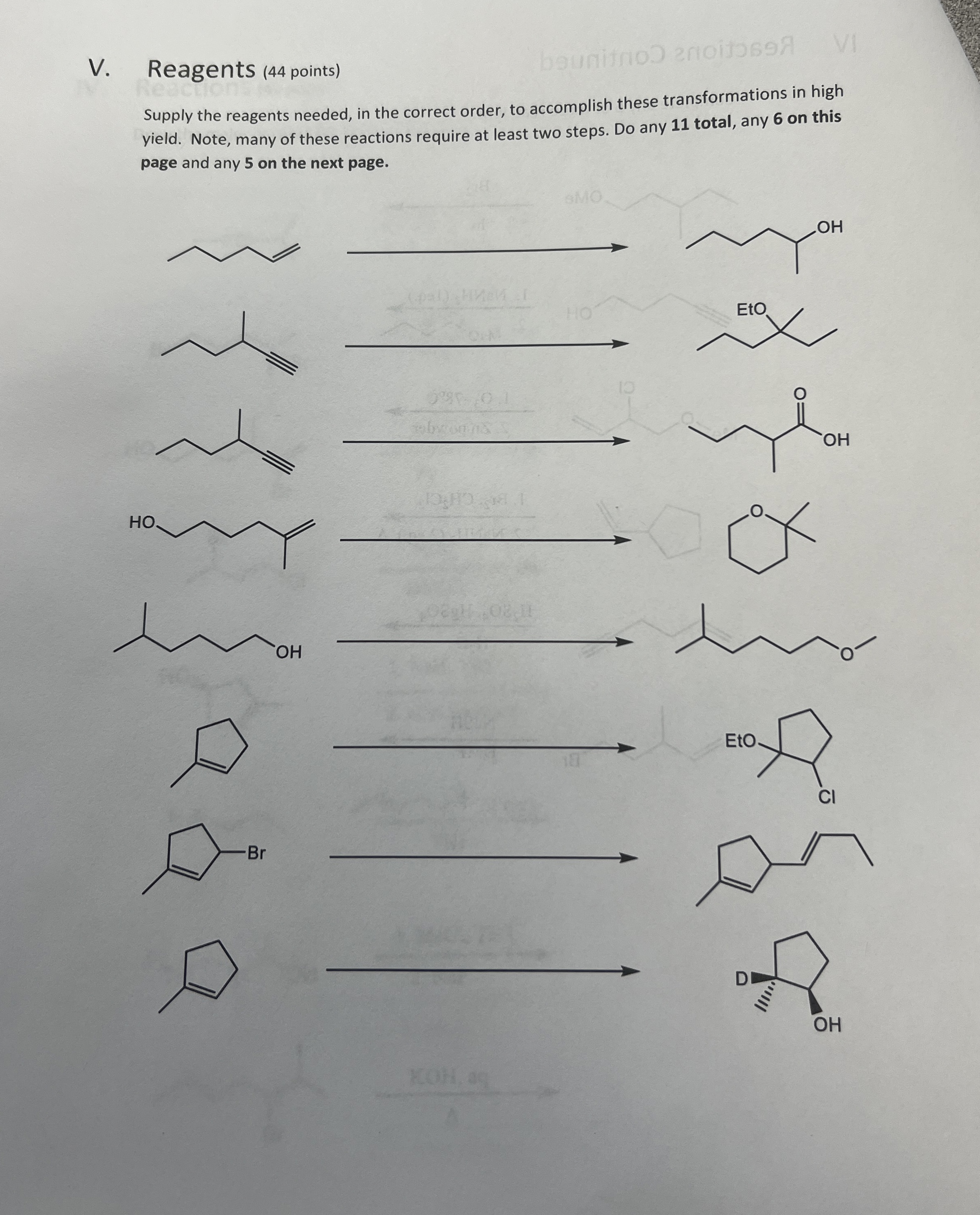 Solved V. ﻿Reagents (44 ﻿points)Supply the reagents needed, | Chegg.com