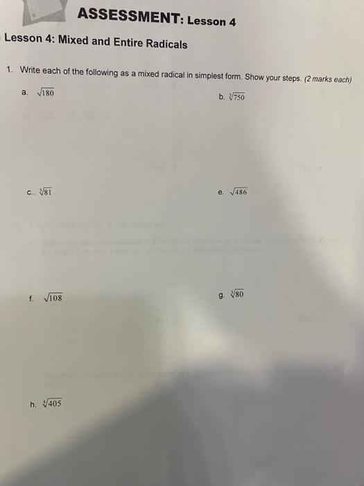 Solved ASSESSMENT: Lesson 4 Lesson 4: Mixed and Entire | Chegg.com