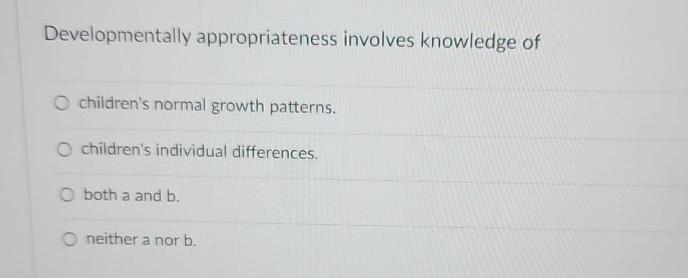 Solved Developmentally appropriateness involves knowledge | Chegg.com