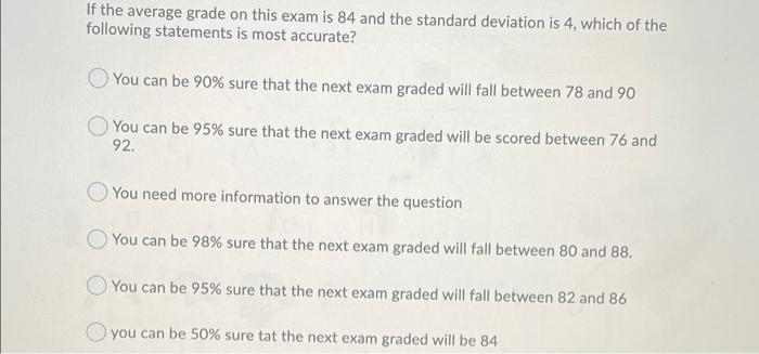 Solved If the average grade on this exam is 84 and the | Chegg.com