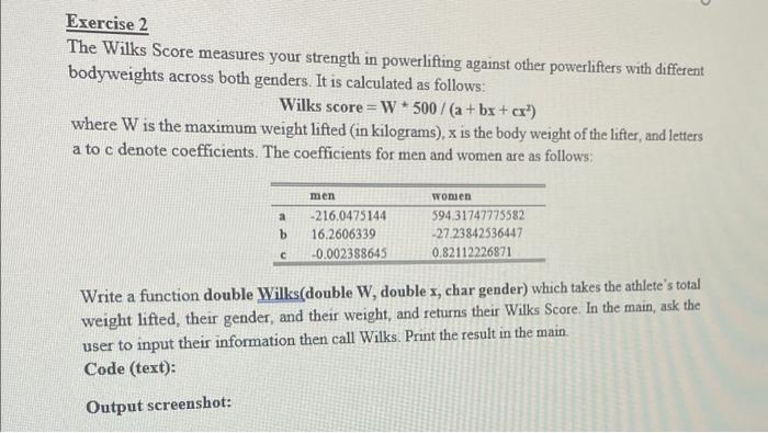 Solved Exercise 2 The Wilks Score measures your strength in | Chegg.com
