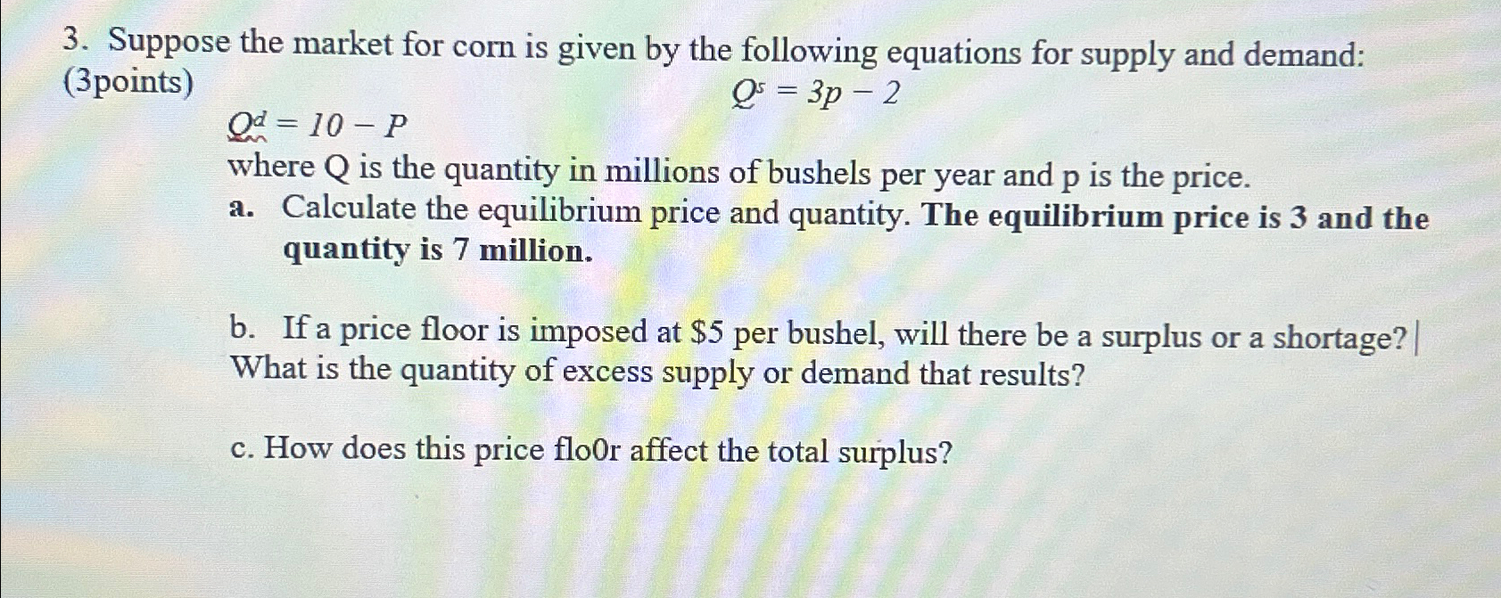 Solved Suppose the market for corn is given by the following | Chegg.com