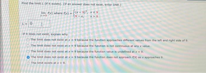 Solved Find the limit L (if it exists). (If an answer does | Chegg.com