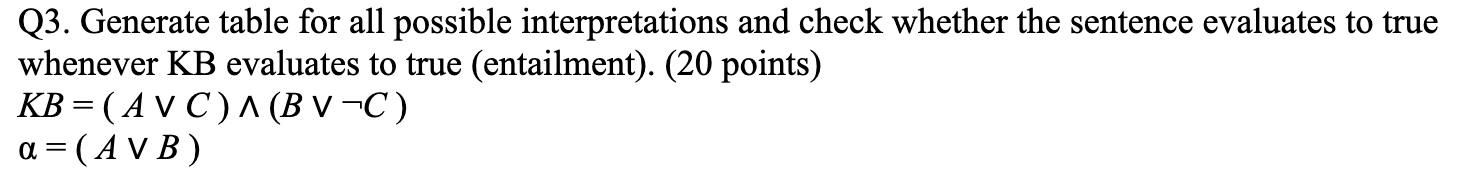 Solved Q3. ﻿Generate table for all possible interpretations | Chegg.com
