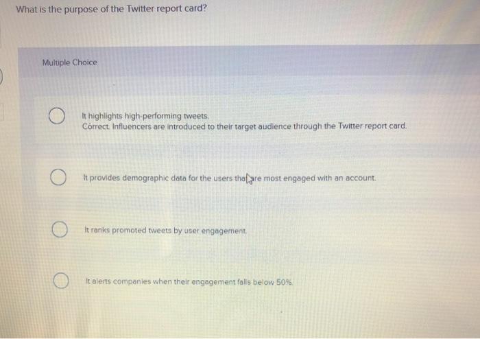 Solved What is the purpose of the Twitter report card? | Chegg.com