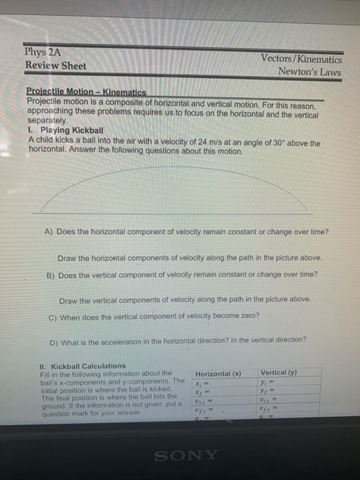 Solved Phys 2A Review Sheet Vectors/Kinematics Newton's Laws | Chegg.com