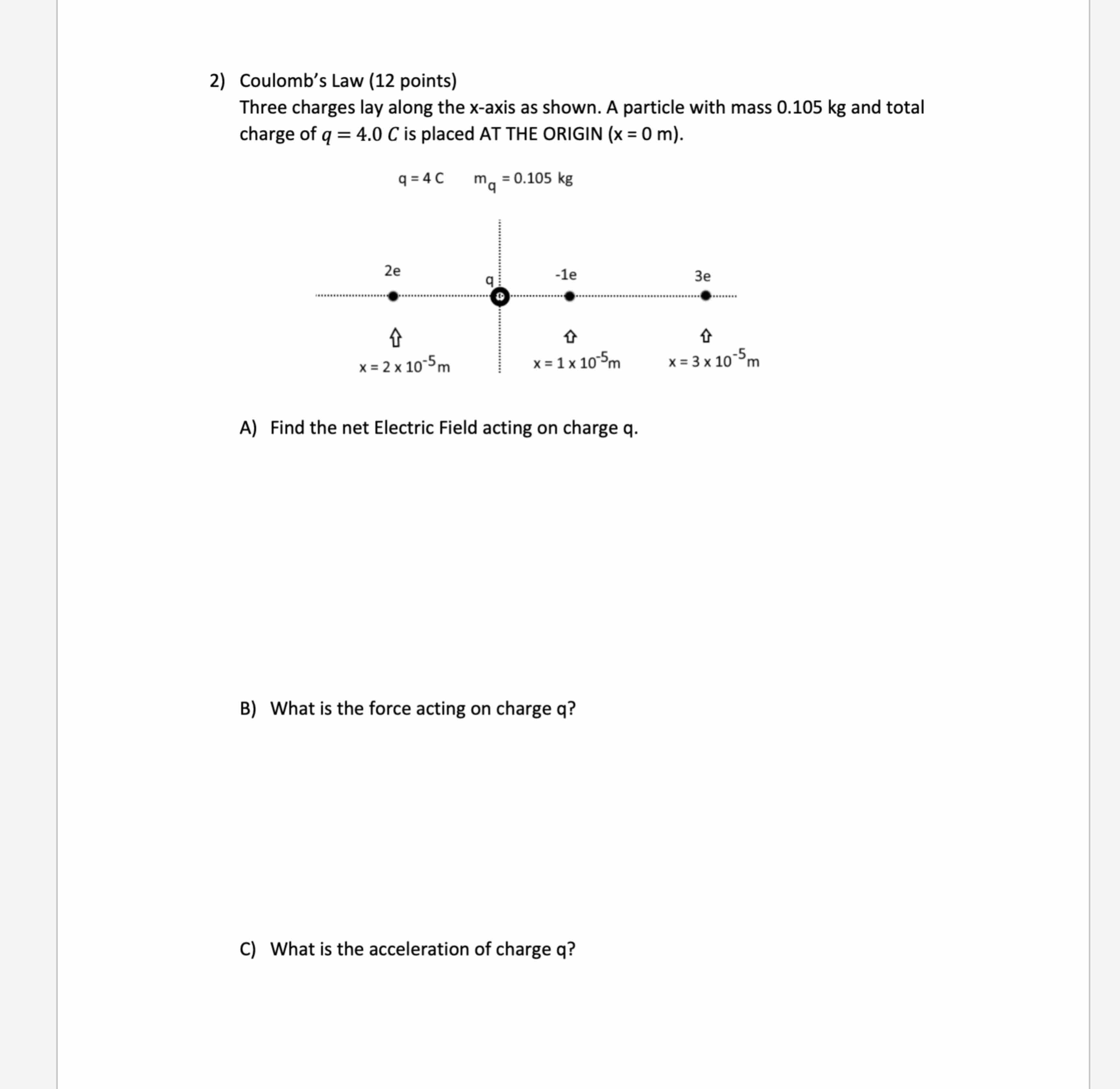 Solved Coulomb's Law (12 ﻿points)Three charges lay along the | Chegg.com