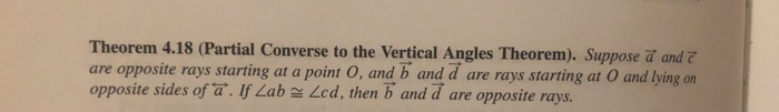 Solved Theorem 4.18 (Partial Converse to the Vertical Angles | Chegg.com