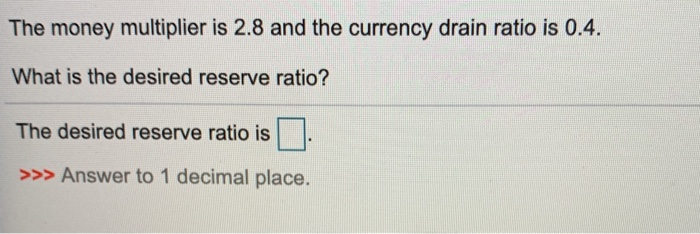 Solved The money multiplier is 2.8 and the currency drain | Chegg.com