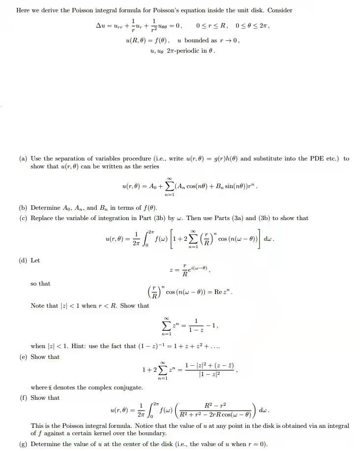 Solved Here we derive the Poisson integral formula for | Chegg.com