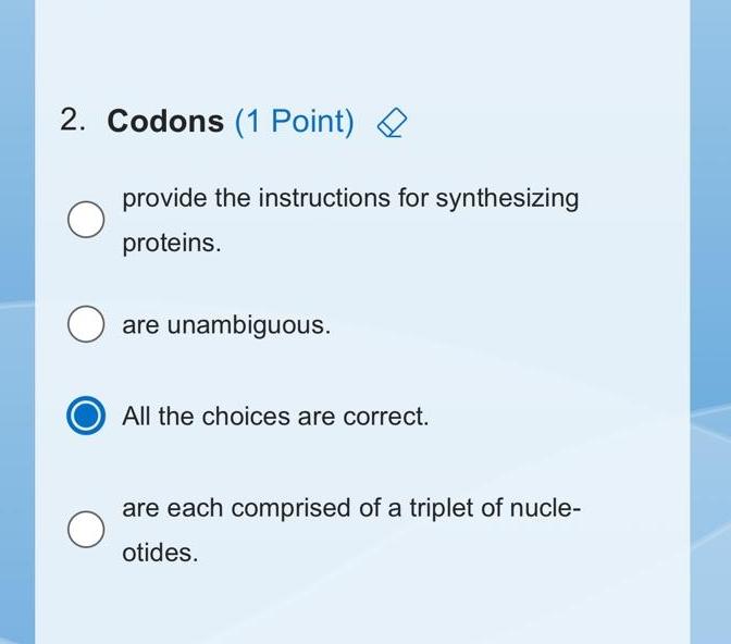 Solved Codons (1 ﻿Point)provide the instructions for | Chegg.com