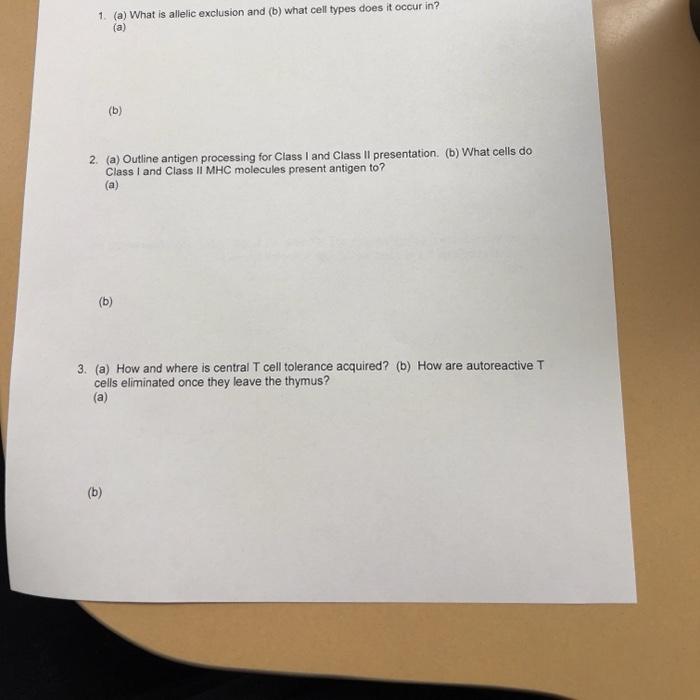 Solved 1. (a) What is allelic exclusion and (b) what cell | Chegg.com
