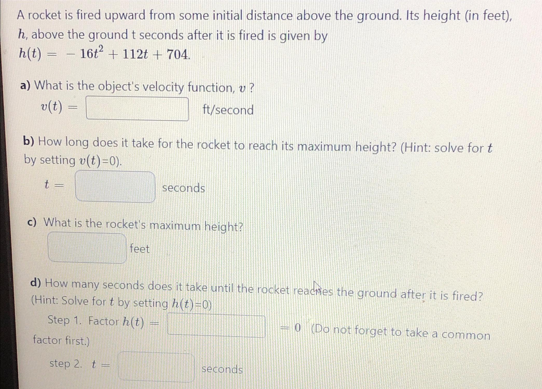 Solved A rocket is fired upward from some initial distance | Chegg.com