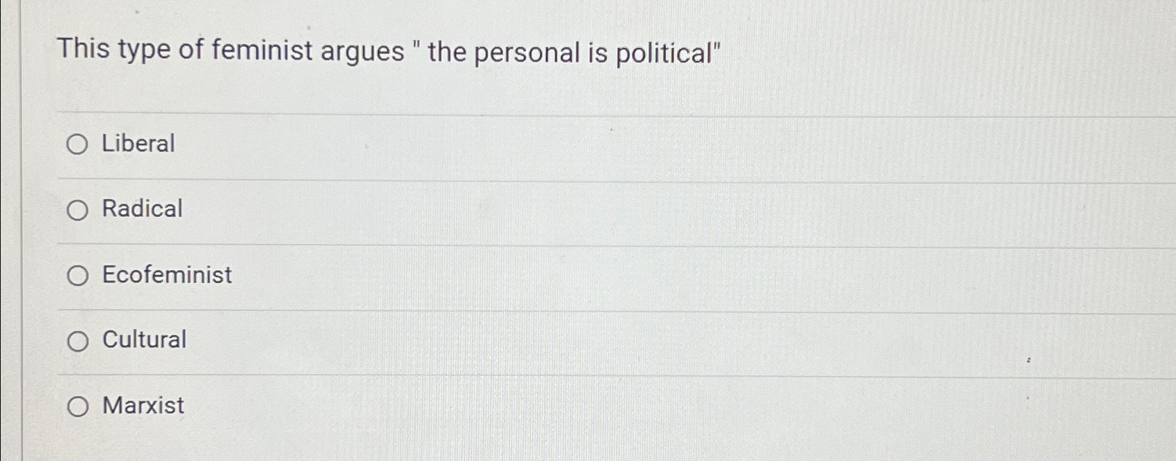 Solved This type of feminist argues " ﻿the personal is | Chegg.com