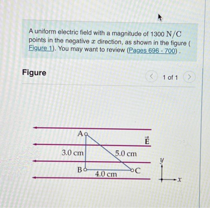 Solved A uniform electric field with a magnitude of 1300 N/C | Chegg.com