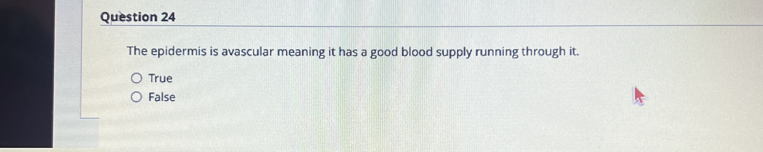 Solved Question 24The epidermis is avascular meaning it has | Chegg.com