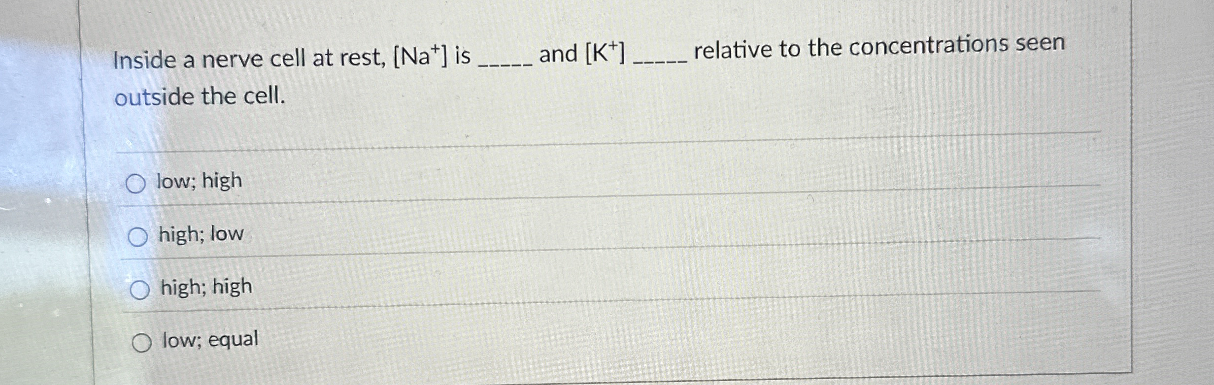 Solved Inside a nerve cell at rest, Na+isand K+relative to | Chegg.com