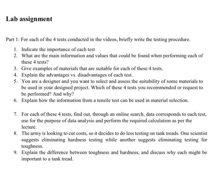 Solved Lab assignment Part 1: For each of the 4 tests | Chegg.com