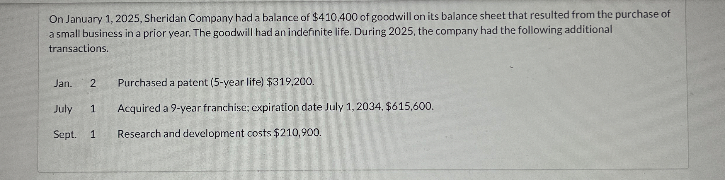 Solved On January 1, 2025, ﻿Sheridan Company had a balance | Chegg.com