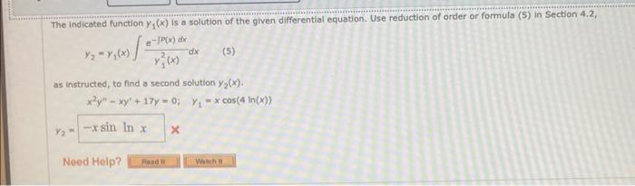 Solved The indicated function y1(x) is a solution of the | Chegg.com