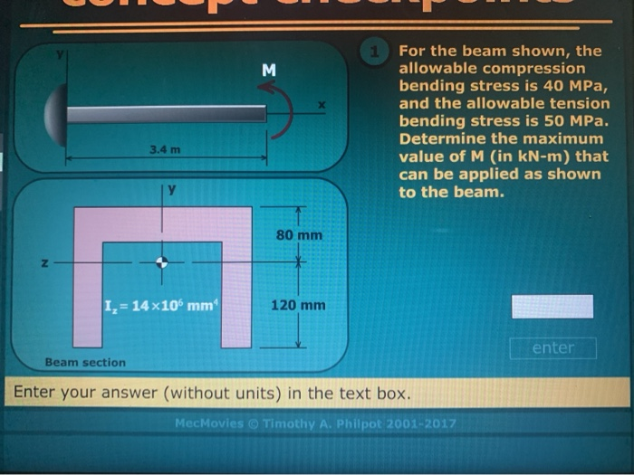 Solved For the beam shown, the allowable compression bending | Chegg.com