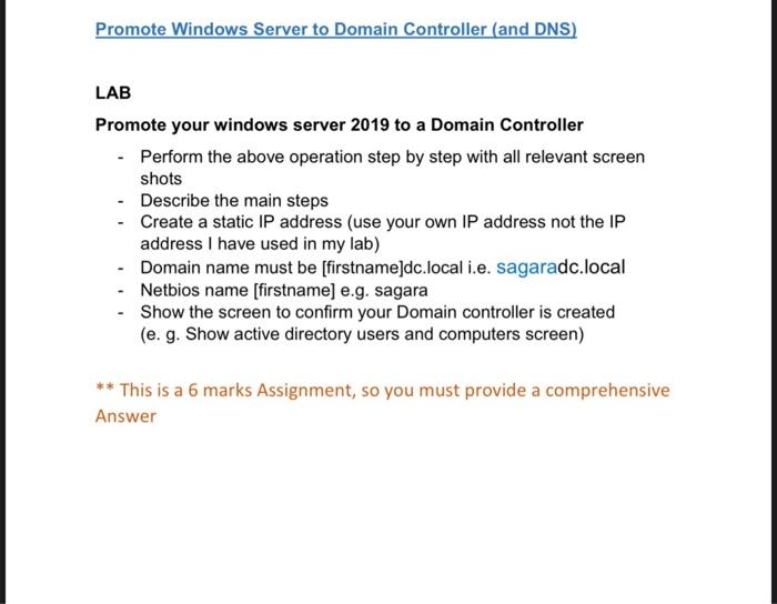 Solved Promote Windows Server to Domain Controller (and DNS) | Chegg.com