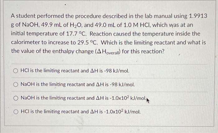 Solved A student performed the procedure described in the | Chegg.com