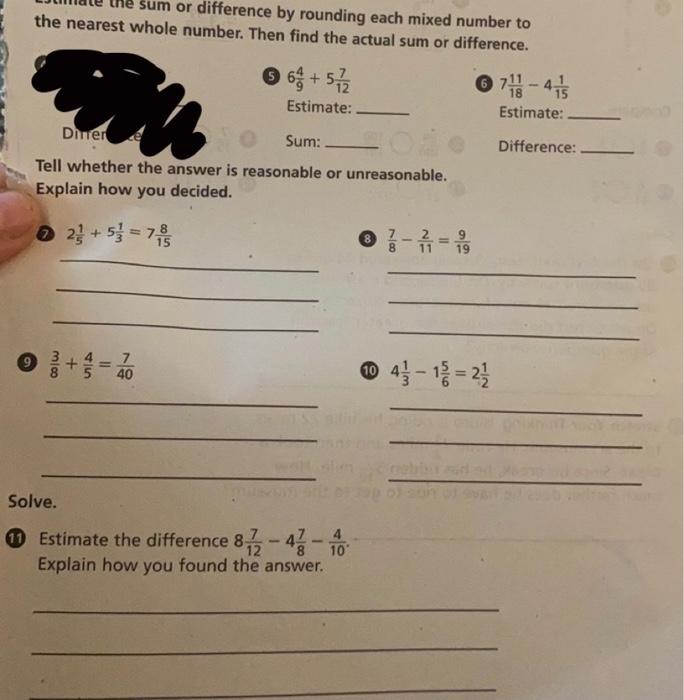 Solved Sum or difference by rounding each mixed number to | Chegg.com