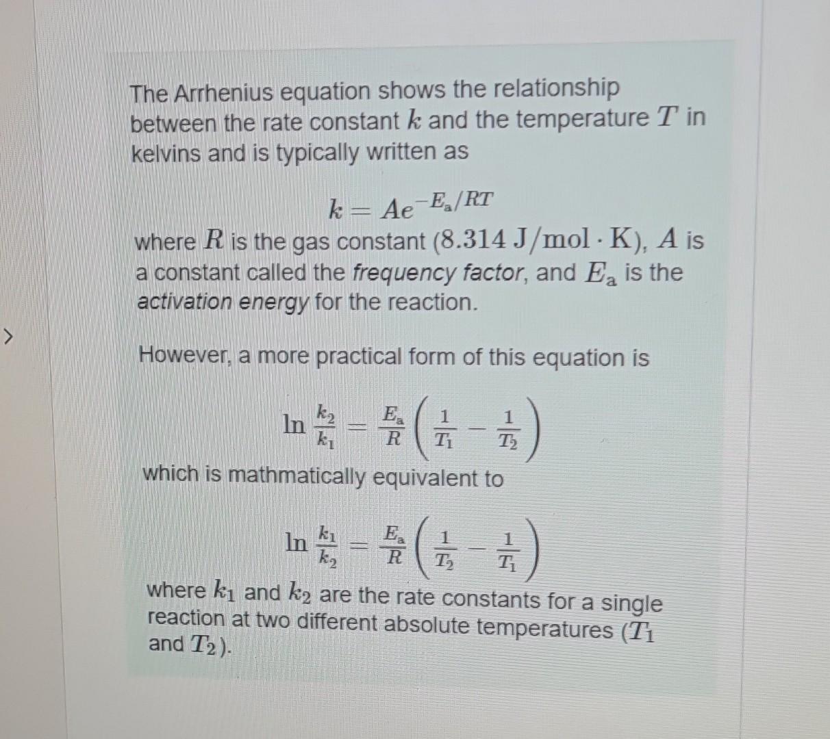 Solved The Arrhenius equation shows the relationship between | Chegg.com